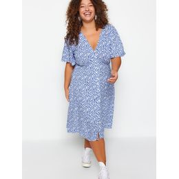 Trendyol Curve Kleid Damen Gr&ouml;&szlig;e 50 blau / wei&szlig;