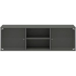 Lowboard HAMMEL FURNITURE "Mistral, Hochwertig Schrank, h&auml;ngend/stehend montierbar", grau (graphit), B:133cm H:42cm T:32,5cm, Sideboards, Lowboard, mit zwei Glast&uuml;ren, B: 133 cm, anpassungsbar Designm&ouml;bel