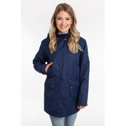 Parka DEPROC Active "PAISLEY WOMEN NEW", Damen, Gr. 40/42 (M), blau (navy), 100% Polyester, tailliert, gerader Abschluss mit Druckkn&ouml;pfen, Jacken Sportbekleidung Parka &Uuml;bergangsjacke, leicht wattierter Parka mit abnehmbarer Kapuze