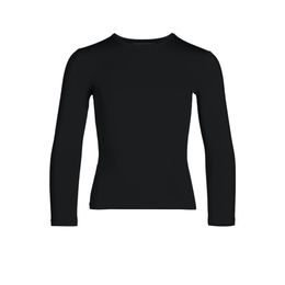 Langarmshirt happy girls, M&auml;dchen, Gr. 110, schwarz, Jersey, Obermaterial: 95% Baumwolle, 5% Elasthan, unifarben, figurbetont h&uuml;ftlang, Rundhals, abgesteppte Kante, Shirts Langarmshirt, in Basic-Form