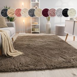 Hochflor-Teppich Paco Home "Silky 591", grau (taupe), B:140cm H:37mm L:200cm, Polyester, Teppiche, Uni-Farben, besonders weich und kuschelig