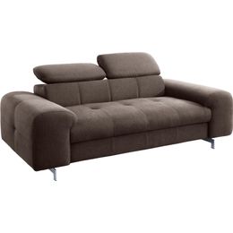 2-Sitzer COTTA "Chef", braun (espresso), B:201cm H:72cm T:105cm, Chenille (90% Polyester, 10% Polyamid);Struktur (100% Polyester), Sofas, mit Kopfteilverstellung