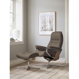 Fu&szlig;hocker stressless "Sunrise", braun (mole batick), B:57cm H:42cm T:40cm, Leder BATICK: BATICK ist ein leicht korrigiertes, durchgef&auml;rbtes und genarbtes M&ouml;belleder, bei dem die meisten Unebenheiten und Spuren in der Regel entfernt wurden., Hocker, Fu&szlig;hocker, mit Cross Base, Gr&ouml;&szlig;e S, M & L, Holzakzent Eiche