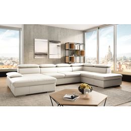 Sit & More Wohnlandschaft SIT & MORE "Valantine U-Form, B: 349 cm", wei&szlig; (reinwei&szlig;), B:349cm H:73cm T:226cm, NaturLEDER;Spannstoff, Sofas, Wohnlandschaft, mit Arm- & Kopfteilverstellung, optional mit Bettfunktion