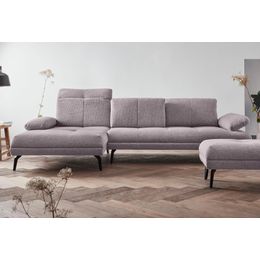 Ecksofa Home Affaire "Stenlille Muktifunktionssofa, L-Form", grau (hellgrau), B:295cm H:83cm T:162cm, Struktur weich (100% Polyester);Struktur grob (100% Polyester);100% NaturLEDER, Sofas, Ecksofa, incl. Sitztiefen-, Kopfteil- und Armteilverstellung