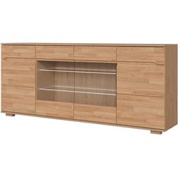 Sideboard OTTO HOME "VETRO Teilmassiv, Fronten Massivholz, Wohnzimmer, Stauraum,Griffmulde", wei&szlig;, neutral, B:199cm H:85cm T:40cm, Sideboards, Sideboard, B/T/H:199/40/85cm, 2 Schubladen, 7F&auml;cher