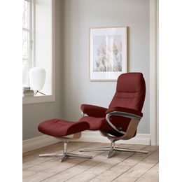 Fu&szlig;hocker stressless "Sunrise", rot (cherry paloma), B:57cm H:42cm T:40cm, Leder PALOMA: PALOMA ist ein durchgef&auml;rbtes Semianilin-M&ouml;belleder mit nat&uuml;rlicher Narbung., Hocker, Fu&szlig;hocker, mit Cross Base, Gr&ouml;&szlig;e S, M & L, Holzakzent Eiche