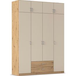 Kleiderschrank Rauch "Schrank Garderobe W&auml;scheschrank GAMMA in 4 Breiten 91-226 cm", eiche artisan, champagner, griffe alu, B:181cm H:248cm T:54cm, Holzwerkstoff, Schr&auml;nke, Kleiderschrank, mit Schubladen und Schrankaufsatz, schlichtes Design MADE IN GERMANY