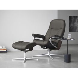 Relaxsessel stressless "Consul", grau (metal grau paloma), B:91cm H:102cm T:79cm, Leder PALOMA: PALOMA ist ein durchgef&auml;rbtes Semianilin-M&ouml;belleder mit nat&uuml;rlicher Narbung., Sessel, Relaxsessel, mit Hocker, mit Cross Base, Gr&ouml;&szlig;e S, M & L, Holzakzent Wenge