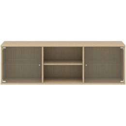 Lowboard HAMMEL FURNITURE "Mistral, Hochwertig Schrank, h&auml;ngend/stehend montierbar", wei&szlig; (eiche wei&szlig; pigmentiert), B:133cm H:42cm T:32,5cm, Sideboards, Lowboard, mit zwei Glast&uuml;ren, B: 133 cm, anpassungsbar Designm&ouml;bel
