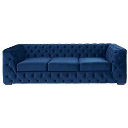 Chesterfield-Sofa Home Affaire "Kalina", blau (dunkelblau), B:230cm H:67cm T:98cm, Sofas, klassische Chesterfield-Knopfheftung, sehr hochwertige Verarbeitung
