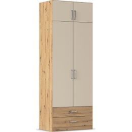 Kleiderschrank Rauch "Schrank Garderobe W&auml;scheschrank GAMMA in 4 Breiten 91-226 cm", eiche artisan, champagner, griffe chrom, B:91cm H:248cm T:54cm, Holzwerkstoff, Schr&auml;nke, Kleiderschrank, mit Schubladen und Schrankaufsatz, schlichtes Design MADE IN GERMANY