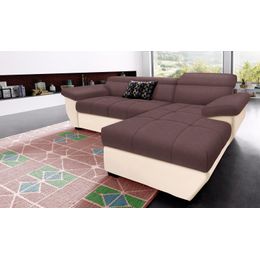 Ecksofa COTTA, B:265cm H:79cm T:102cmcreme, braun, Edles Flachgewebe ( 100% Polyester ) / Feine Struktur ( 100% Polyester );Kunstleder SOFTLUX /