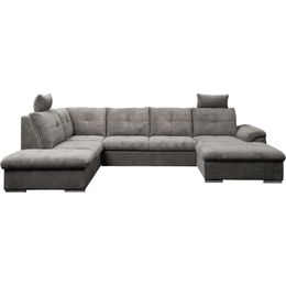 Wohnlandschaft WERK2 "Arena", grau, B:339cm H:102cm T:220cm, 100% Polyester, Sofas, Wohnlandschaft, 2x Kopfst&uuml;tzen, Schlaffunktion und Bettkasten