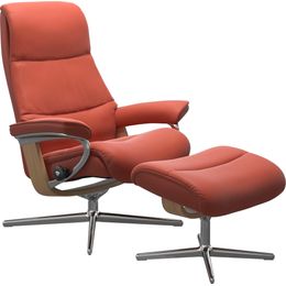 Relaxsessel stressless "View", braun (henna), B:91cm H:110cm T:85cm, Sessel, Relaxsessel, mit Hocker, mit Cross Base, Gr&ouml;&szlig;e S, M & L, Holzakzent Eiche