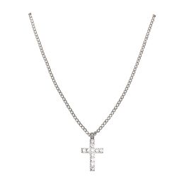 Edelstahlkette Urban Classics "Urban Classics Unisex Diamond Cross Necklace", silber, Halsketten, Damen, onesize, Edelstahlkette