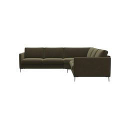 Ecksofa FLEXLUX "Fiore, gleichschenklig, bequem durch hochwertigem Sitzaufbau", gr&uuml;n (moss gr&uuml;n), B:249cm H:85cm T:92cm, 100% Polyester, Sofas, Ecksofa, schmale Armlehnen, super Sitzkomfort durch Kaltschaum, F&uuml;&szlig;e Alu