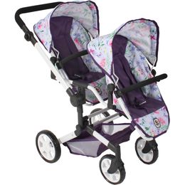 Bayer Chic 2000 Puppen-Zwillingsbuggy CHIC2000 "Linus Duo", lila (flowers lila), Puppenwagen, KinderB:80cm H:79cm T:80cm, Kunststoff, Polyester, Stahl, mit zwei abnehmbaren, bis in Liegeposition verstellbaren Sportsitzen, B:80cm H:79cm T:80cm