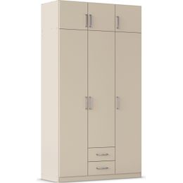 Kleiderschrank Rauch "Schrank Garderobe W&auml;scheschrank GAMMA in 4 Breiten 91-226 cm", beige (champagner), griffe chrom, B:136cm H:248cm T:54cm, Holzwerkstoff, Schr&auml;nke, Kleiderschrank, mit Schubladen und Schrankaufsatz, schlichtes Design MADE IN GERMANY