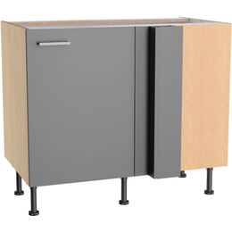 Eckunterschrank KOCHSTATION "KS-Lucy", basaltgrau, eiche hell, B:100cm H:87cm T:58,1cm, Schr&auml;nke, Eckunterschrank, Breite 100 cm, mit 1 T&uuml;r, Soft-Close, h&ouml;henverstellbare F&uuml;&szlig;e