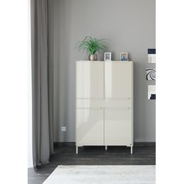 Highboard, B:92cm H:154cm T:42cmkaschmir matt lack, glas kaschmir glanz, SET ONE BY Musterring, Glas, Holzwerkstoff, Wohnzimmer, Sideboards, "Reno",