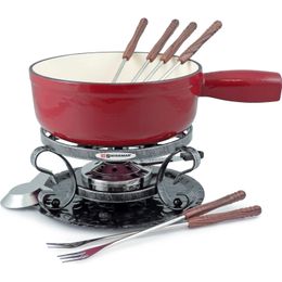 Fondue SWISSMAR "Lugano", rot, B:23cm H:18cm T:30cm, Fondues, Gusseisen, 9-teilig, inkl. 6 Fonduegabeln