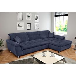 Ecksofa DOMO collection "Franzi Steppung im Sitzbereich B7T/H: 278/162/80 cm, L-Form", blau (marine), B:278cm H:80cm T:171cm, Flachgewebe (100% Polyester);Chenille (100% Polyester), Sofas, Ecksofa, wahlweise mit Bettfunktion, Bettkasten und Kopfteilverstellung, Topseller
