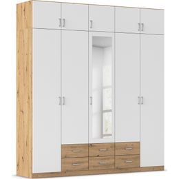Kleiderschrank Rauch "Schrank Garderobe W&auml;scheschrank GAMMA in 4 Breiten 91-226 cm", eiche artisan, alpinwei&szlig;, griffe alu, B:226cm H:248cm T:54cm, Holzwerkstoff, Schr&auml;nke, Kleiderschrank, mit Schubladen und Schrankaufsatz sowie Spiegel MADE IN GERMANY