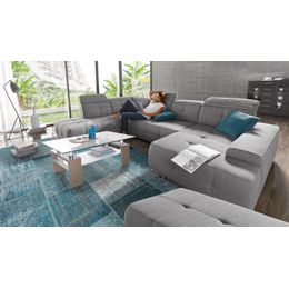 Sit & More Wohnlandschaft SIT & MORE "Mistral U-Form", grau, B:343cm H:93cm T:112cm, Struktur ( 100% Polyester), Sofas, Wohnlandschaft, wahlweise mit Bettfunktion, inklusive Kopfteilverstellung