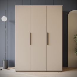Kleiderschrank OTTO HOME "LAGOS W&auml;scheschrank, Garderobe, schwarze Griffe, Made in Europe", beige (congo beige), B:134,4cm H:187,3cm T:51cm, FSC-zertifizierter Holzwerkstoff, Schr&auml;nke, Kleiderschrank, Moderner Dreht&uuml;renschrank, FSC-zertifiziert, Schlafzimmerschrank
