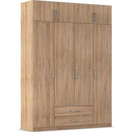 Kleiderschrank Rauch "Schrank Garderobe W&auml;scheschrank GAMMA in 4 Breiten 91-226 cm", eiche sonoma, griffe chrom, B:181cm H:248cm T:54cm, Holzwerkstoff, Schr&auml;nke, Kleiderschrank, mit Schubladen und Schrankaufsatz, schlichtes Design MADE IN GERMANY