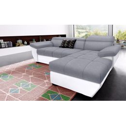 Ecksofa COTTA "Speedway L-Form", wei&szlig;, grau, B:265cm H:79cm T:102cm, Edles Flachgewebe ( 100% Polyester ) / Feine Struktur ( 100% Polyester );Kunstleder SOFTLUX / Luxus-Microfaser ( 100% Polyester );Kunstleder SOFTLUX / Struktur ( 100% Polyester ), Sofas, Ecksofa, mit Kopfteilverstellung, wahlweise mit Bettfunktion & Bettkasten