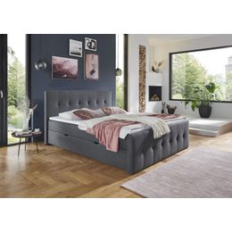 Boxbett Home Affaire, B:182cm L:218cmgrau, Stoffbezug Nordic (100% Polyester), Komplettbetten, "Tessaja, inkl. Bettkasten, in der Breite 180x200cm