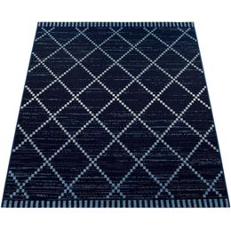 Teppich Paco Home "Kortrijk 742", blau, B:80cm H:4mm L:150cm, Polypropylen (PP), Teppiche, Teppich, Flachgewebe, Rauten Design, In- und Outdoor geeignet, Wohnzimmer