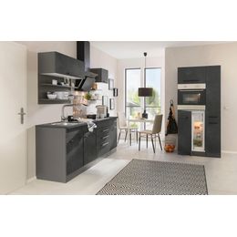 K&uuml;chenzeile KOCHSTATION "KS-Tulsa", bunt (k&uuml;che: grau, korpus: grafit, arbeitsplatte: anthrazit), B:320cm T:60cm, Komplettk&uuml;chen-Sets, K&uuml;chenzeile, ohne E-Ger&auml;te, Breite 320 cm, schwarze Metallgriffe, MDF Fronten