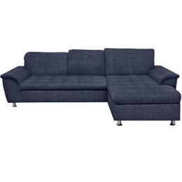 Ecksofa DOMO collection "Franzi Steppung im Sitzbereich B7T/H: 278/162/80 cm, L-Form", blau (marine), B:278cm H:80cm T:171cm, Flachgewebe (100% Polyester);Chenille (100% Polyester), Sofas, Ecksofa, wahlweise mit Bettfunktion, Bettkasten und Kopfteilverstellung, Topseller