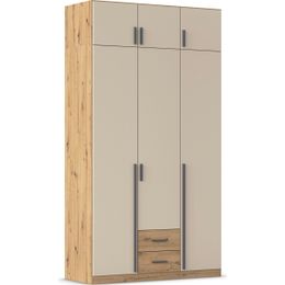 Kleiderschrank Rauch "Schrank Garderobe W&auml;scheschrank GAMMA in 4 Breiten 91-226 cm", eiche artisan, champagner, griffstangen graumetallic, B:136cm H:248cm T:54cm, Holzwerkstoff, Schr&auml;nke, Kleiderschrank, mit Schubladen und Schrankaufsatz, schlichtes Design MADE IN GERMANY
