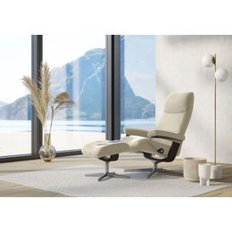 Relaxsessel stressless "View", beige (cream batick), B:78cm H:108cm T:78cm, Leder BATICK: BATICK ist ein leicht korrigiertes, durchgef&auml;rbtes und genarbtes M&ouml;belleder, bei dem die meisten Unebenheiten und Spuren in der Regel entfernt wurden., Sessel, Relaxsessel, mit Cross Base, Gr&ouml;&szlig;e S, M & L, Holzakzent Braun