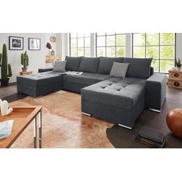 Wohnlandschaft Collection AB "Josy XL U-Form, Breite: 313 cm", anthrazit, B:313cm H:84cm T:161cm, 100% Polyester, Sofas, Wohnlandschaft, mit Bettfunktion, Bettkasten & 2 Zierkissen, Federkern, Topseller
