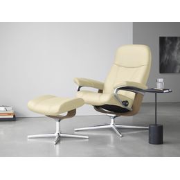 Relaxsessel stressless "Consul", beige (vanilla paloma), B:91cm H:102cm T:79cm, Leder PALOMA: PALOMA ist ein durchgef&auml;rbtes Semianilin-M&ouml;belleder mit nat&uuml;rlicher Narbung., Sessel, Relaxsessel, mit Hocker, mit Cross Base, Gr&ouml;&szlig;e S, M & L, Holzakzent Eiche