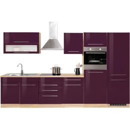 K&uuml;chenzeile KOCHSTATION "KS-Eton", lila (k&uuml;che: lila, korpus: eichefarben, arbeitsplatte: eichefarben), B:330cm T:60cm, Komplettk&uuml;chen-Sets, K&uuml;chenzeile, ohne E-Ger&auml;te, Breite 330 cm