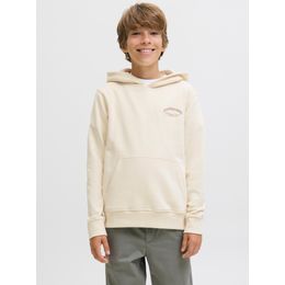 Jack & Jones Kapuzensweatshirt JACK & JONES JUNIOR "JJEBRANDES BACKP RELAXED SWEAT H SN JNR", Jungen, Gr. 176, wei&szlig; (antique wei&szlig;), angeraute Sweatware, Obermaterial: 60% Baumwolle, 40% Polyester, bedruckt, relaxed fit normal, Rundhals, Rippb&uuml;ndchen, Sweatshirts, Baumwollmischung, relaxed fit