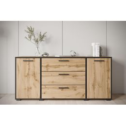 Sideboard Home Affaire "BOGOTA", braun (eichefarbe votan), B:150cm H:68cm T:36,4cm, Sideboards, Sideboard, moderne Kommode, Schubladenschrank mit verstellbaren Einlegeb&ouml;den