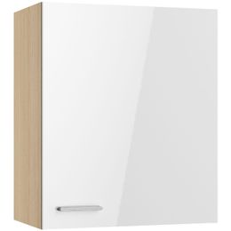 H&auml;ngeschrank KOCHSTATION "KS-Lucy", wei&szlig; glanz, eiche hell, B:60cm H:70,4cm T:34,6cm, Schr&auml;nke, H&auml;ngeschrank, Breite 60 cm, mit 1 T&uuml;r, 2 Einlegeb&ouml;den, Soft-Close