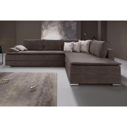 Ecksofa OTTO HOME "Night & Day L-Form, B: 324 cm, mit Dauer-Schlaffunktion und Armlehne", grau (dunkelgrau), B:324cm H:95cm T:218cm, Struktur ( 100% Polyester);Luxus-Microfaser (100% Polyester), Sofas, Ecksofa, inkl. Bettfunktion & Bettkasten, Boxspringbett 180x200 cm, Topseller