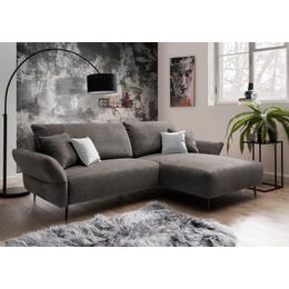 Ecksofa Home Affaire "Amarena L-Form", grau (grau, braun), B:286cm H:96cm T:178cm, 100% Polyester, Sofas, Ecksofa, inklusive Armlehnenverstellfunktion, 4x Zierkissen gratis