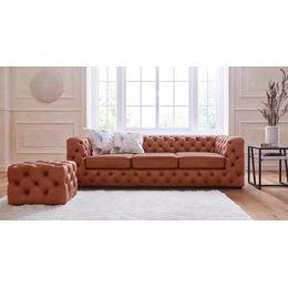 Chesterfield-Sofa Home Affaire "Kalina", braun (cognac), B:230cm H:67cm T:98cm, Sofas, klassische Chesterfield-Knopfheftung, sehr hochwertige Verarbeitung