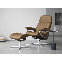 Relaxsessel stressless "Consul", braun (taupe paloma), B:78cm H:97cm T:70cm, Leder PALOMA: PALOMA ist ein durchgef&auml;rbtes Semianilin-M&ouml;belleder mit nat&uuml;rlicher Narbung., Sessel, Relaxsessel, mit Hocker, mit Cross Base, Gr&ouml;&szlig;e S, M & L, Holzakzent Wenge