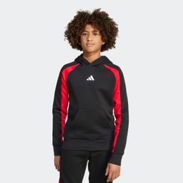 Kapuzensweatshirt adidas Sportswear "SEASONAL ESSENTIALS COLORBLOCK KIDS HOODIE", M&auml;dchen, Gr. 128, wei&szlig; (schwarz, pure ruby, wei&szlig;), Obermaterial: 55% Baumwolle, 36% Polyester, 9% Viskose, angesetztes B&uuml;ndchen, Sweatshirts
