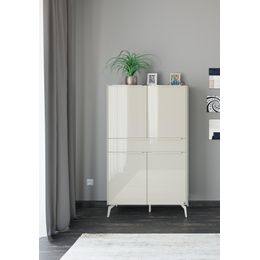 Highboard, B:92cm H:155cm T:42cmkaschmir matt lack, glas kaschmir glanz, SET ONE BY Musterring, Glas, Holzwerkstoff, Wohnzimmer, Sideboards, "Reno",